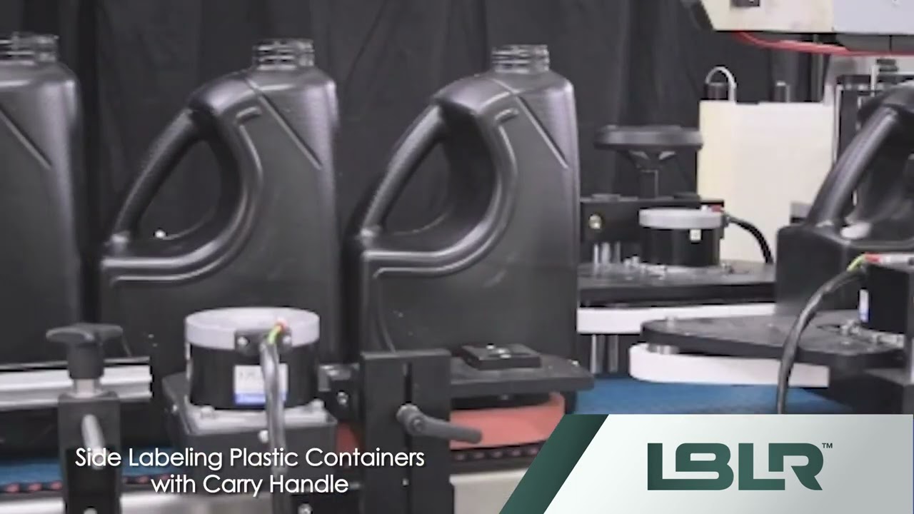 LBLR Side labeling plastic containers with carry handle labeling machine