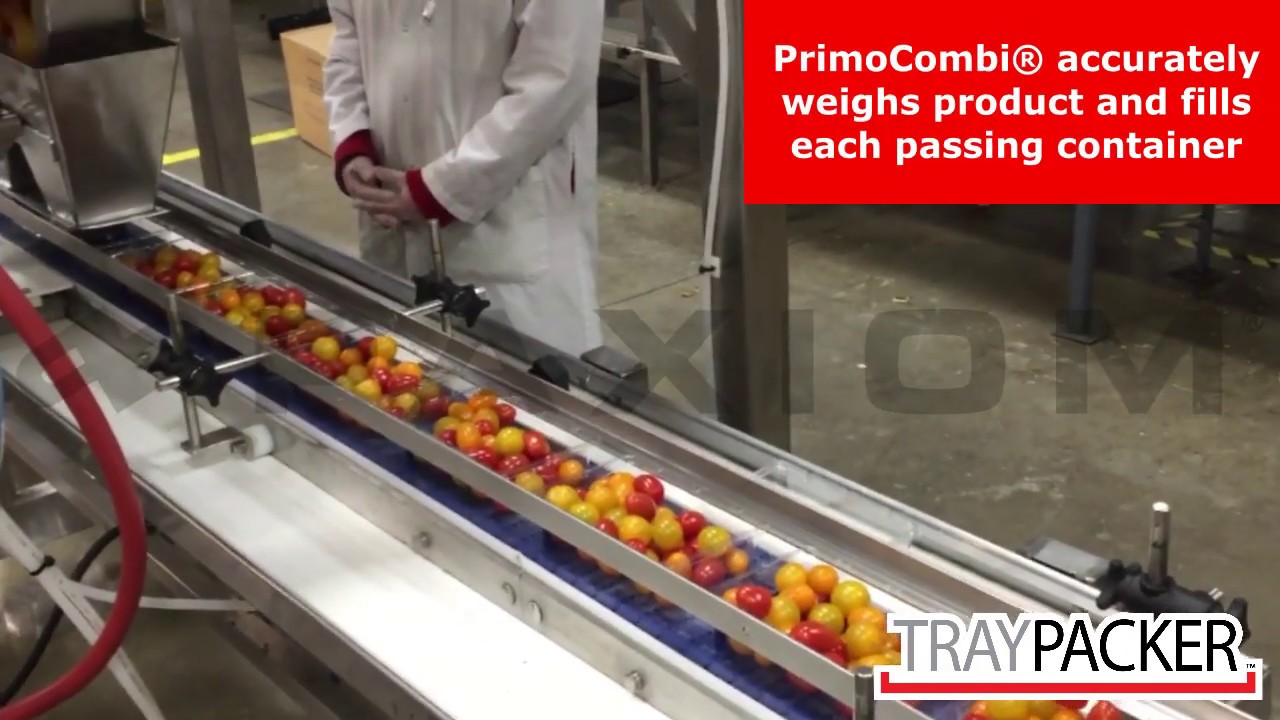 Tomato and vegetable container robotic pick and place tray packing machine