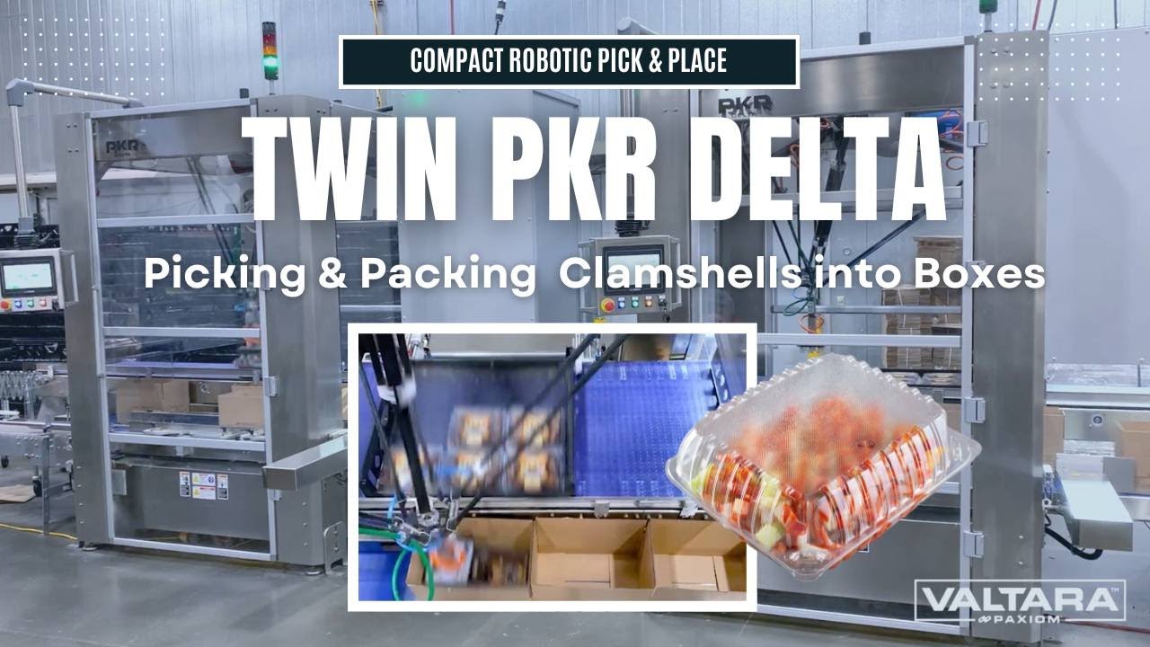 Twin PKR Delta Picking and Packing Bakery Clamshells into Boxes