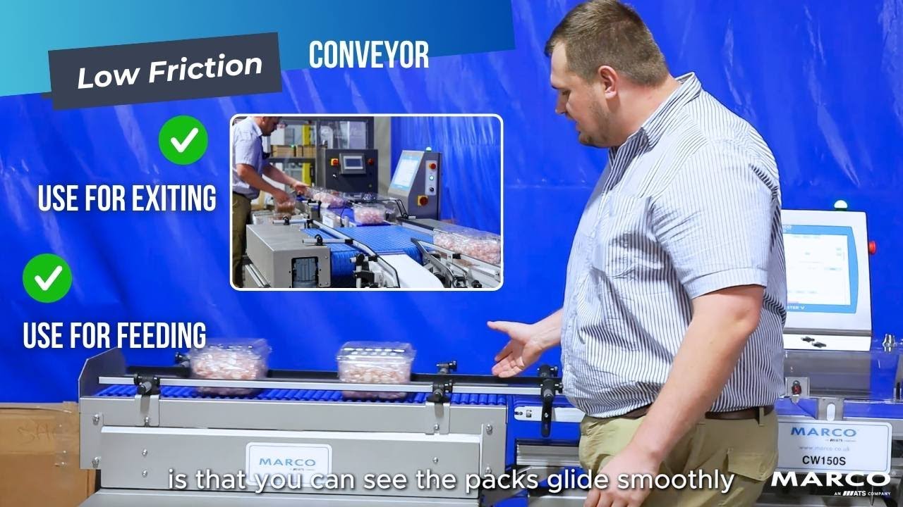 Marco Low Friction Conveyor for Product Feeding, Rejecting and Exiting